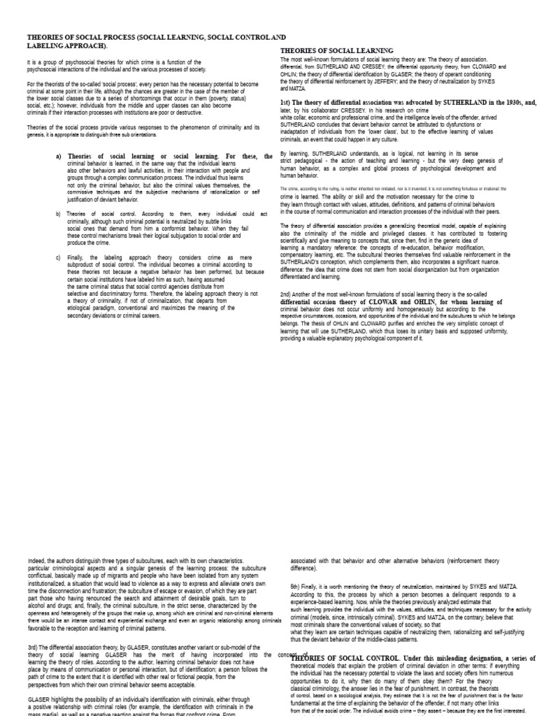 Theories of The Social Process | PDF | Crimes | Crime & Violence
