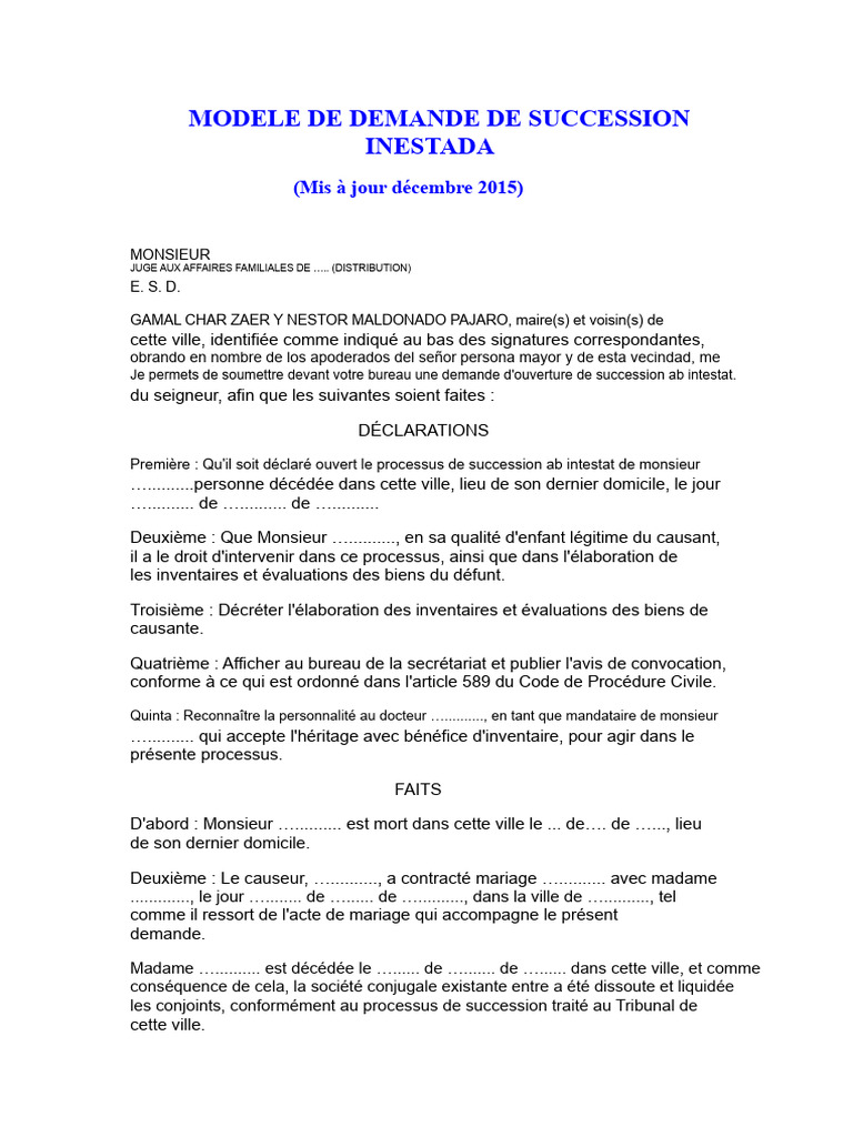Demande de Succession Ab Intestat | PDF | Loi commune