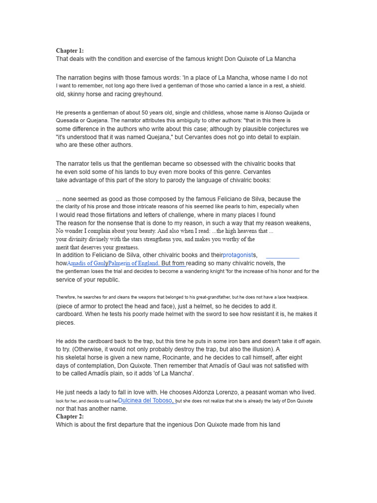 Summary of The First Part of Don Quixote. | PDF | Don Quixote