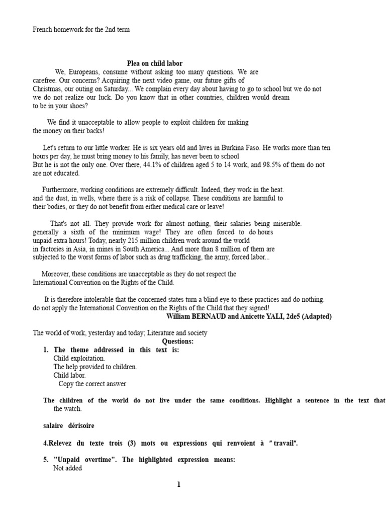 French Homework For The 2nd Term | PDF