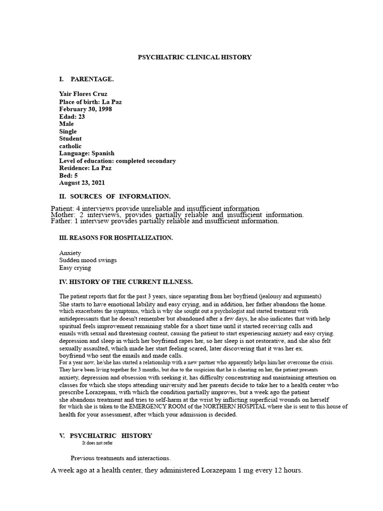 Clinical History Major Depression | PDF | Major Depressive Disorder ...