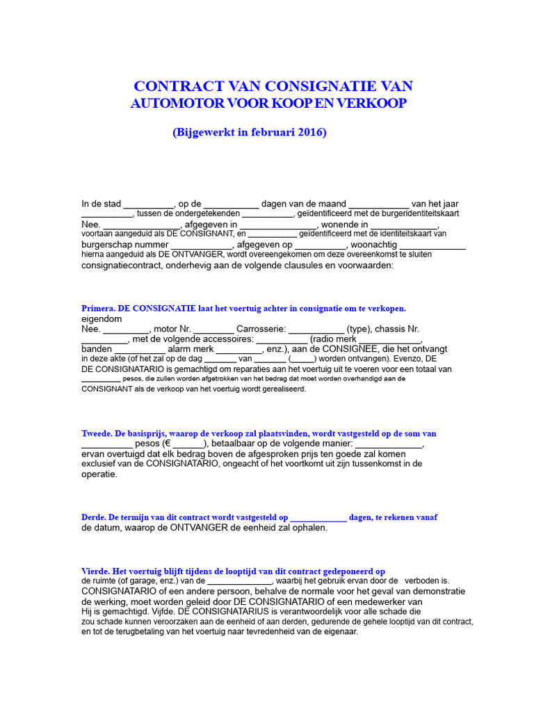 Overeenkomst Van Consignatie Voor de Verkoop Van Automobielen | PDF