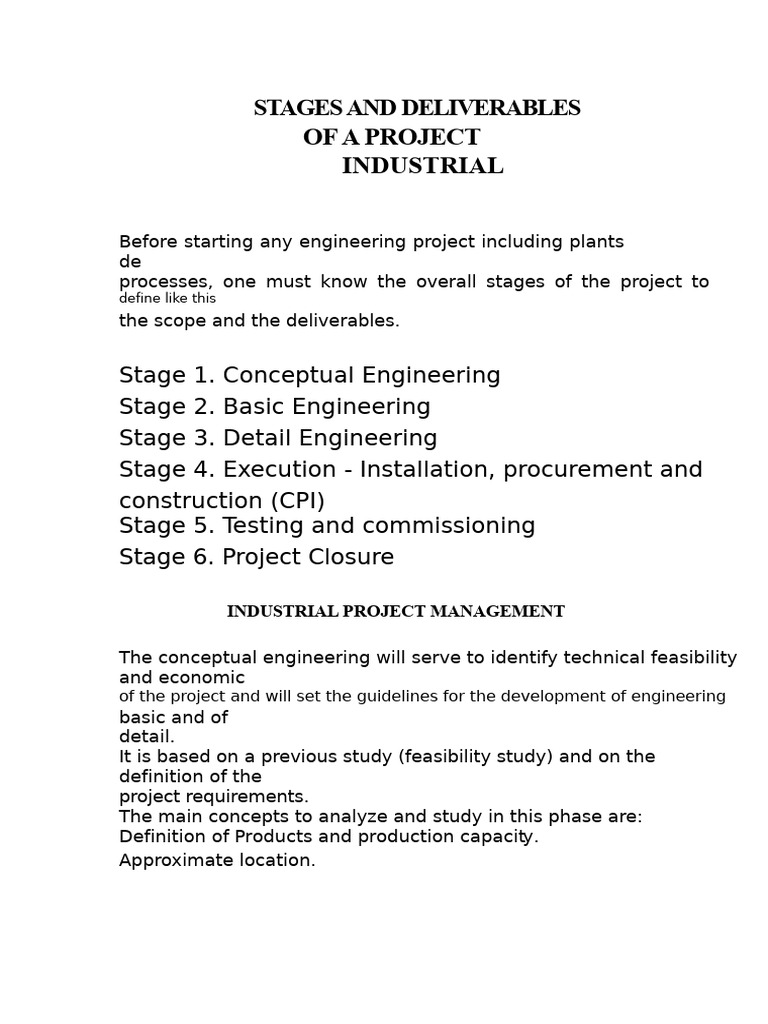 Industrial Project Stages & Deliverables | PDF | Engineering ...