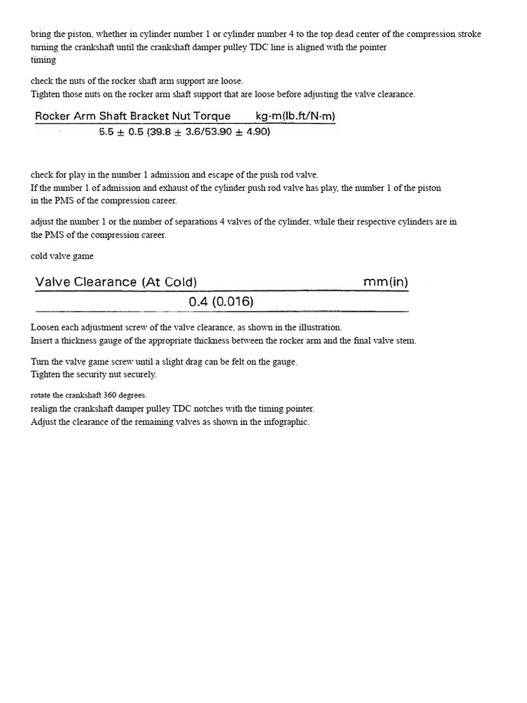 Translation of Manual For Valve Adjustment Motor 4JB1 TC | PDF