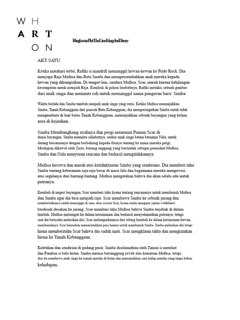 Ringkasan Plot Lion King Broadway | PDF