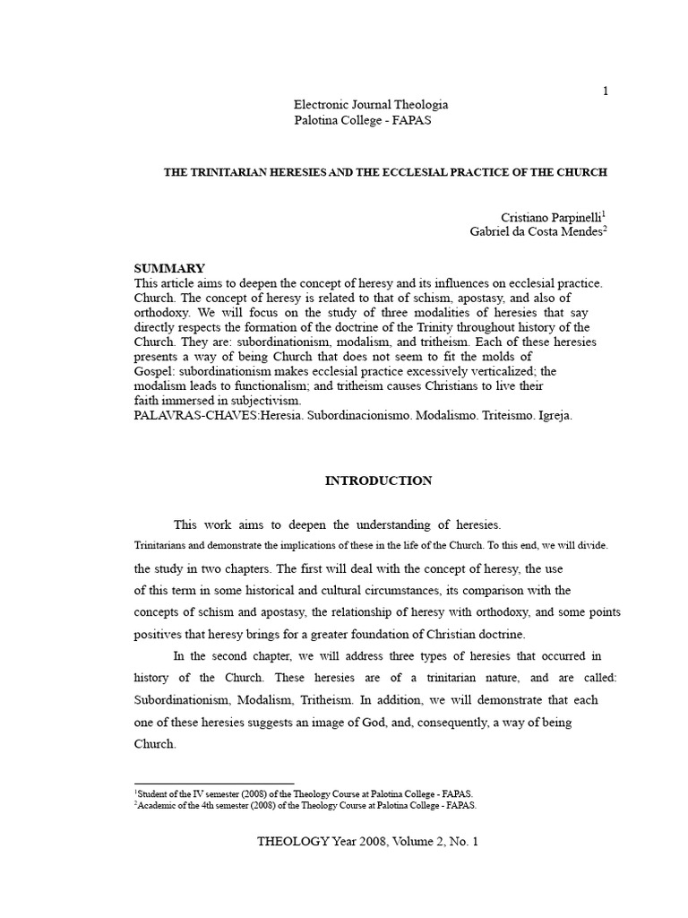 The Trinitarian Heresies and the Ecclesial Practice of the Church | PDF ...