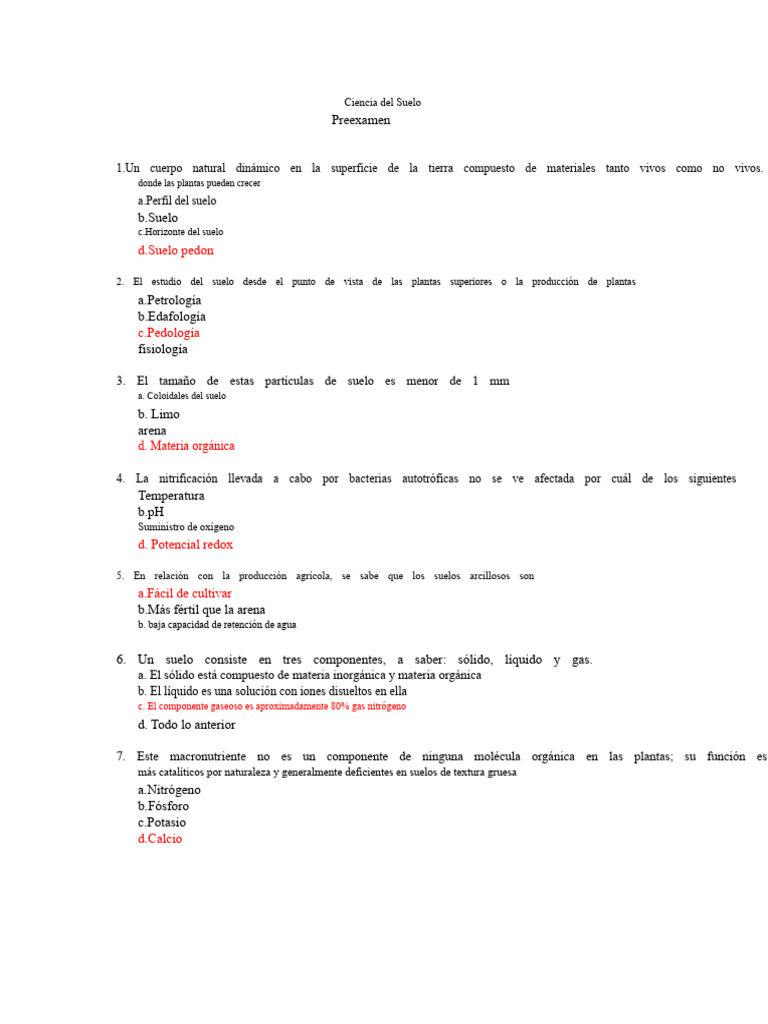 Prueba Previa de Ciencias Del Suelo | PDF | Suelo | Roca (geología)