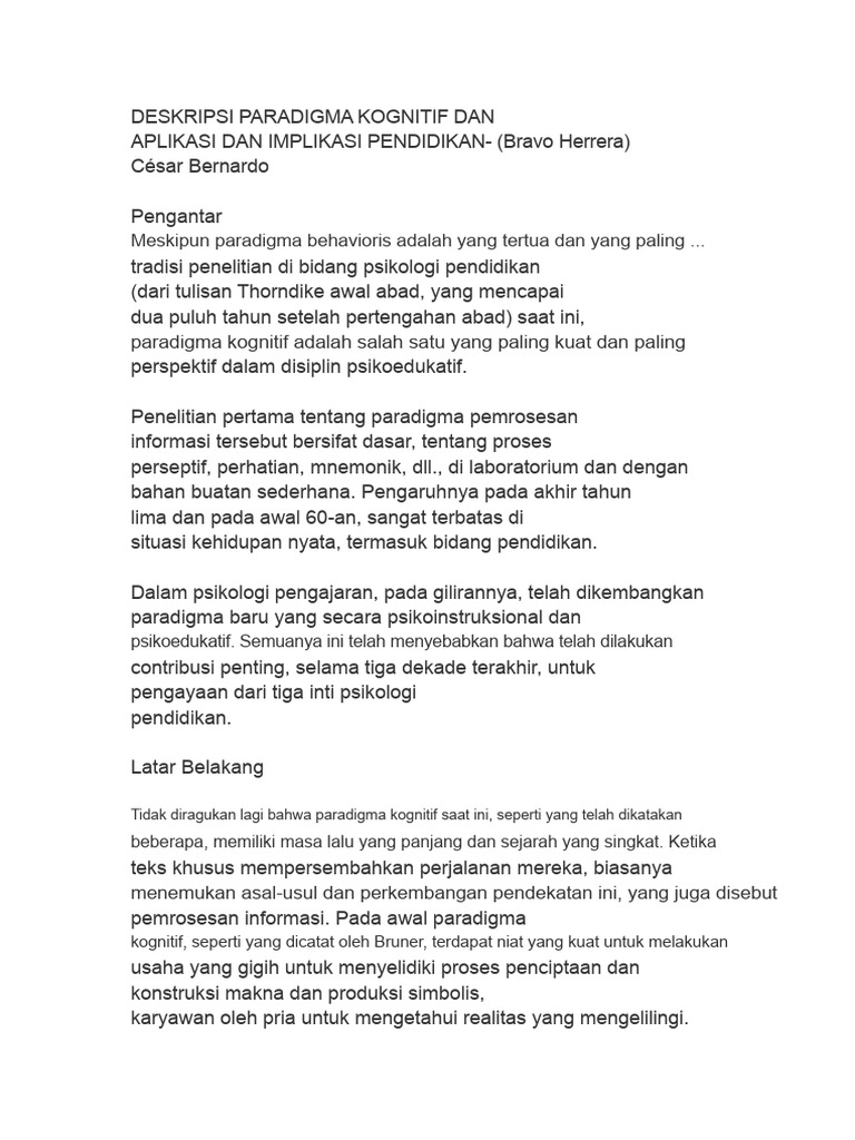 Paradigma Kognitif dalam Pendidikan | PDF