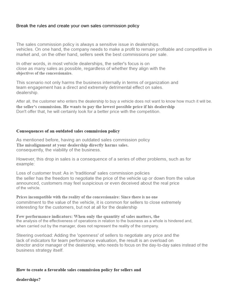 Break The Rules and Create Your Own Sales Commission Policy | PDF ...