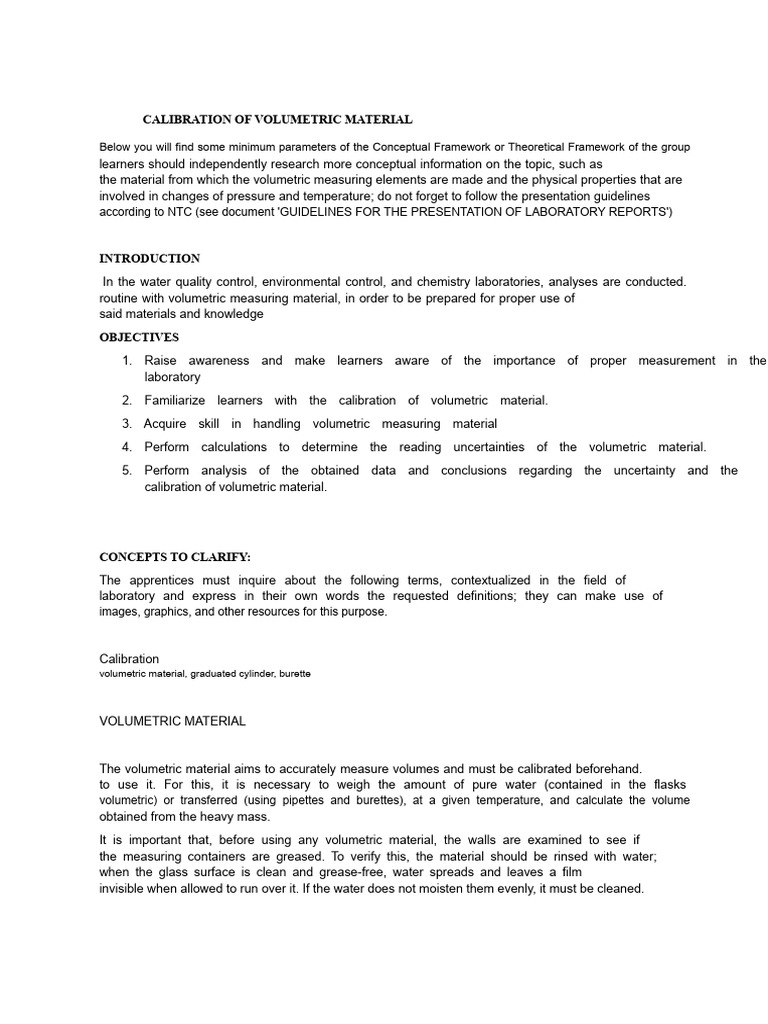 Calibration of Volumetric Material | PDF | Volume | Calibration