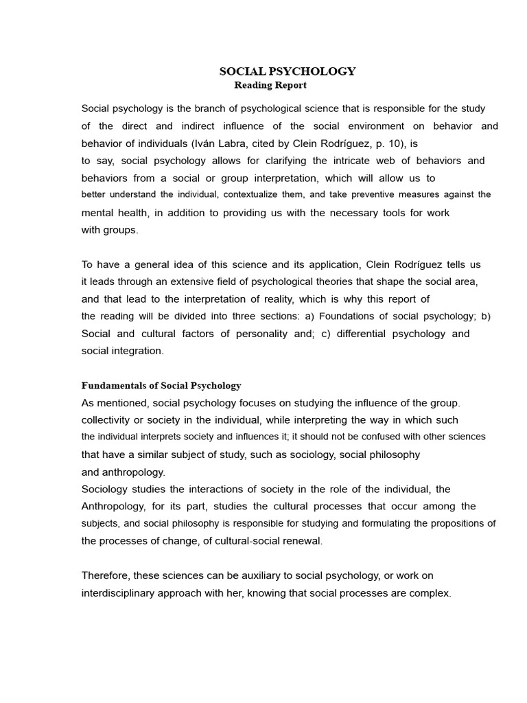 Social Psychology (Reading Report) | PDF | Psychology | Motivational