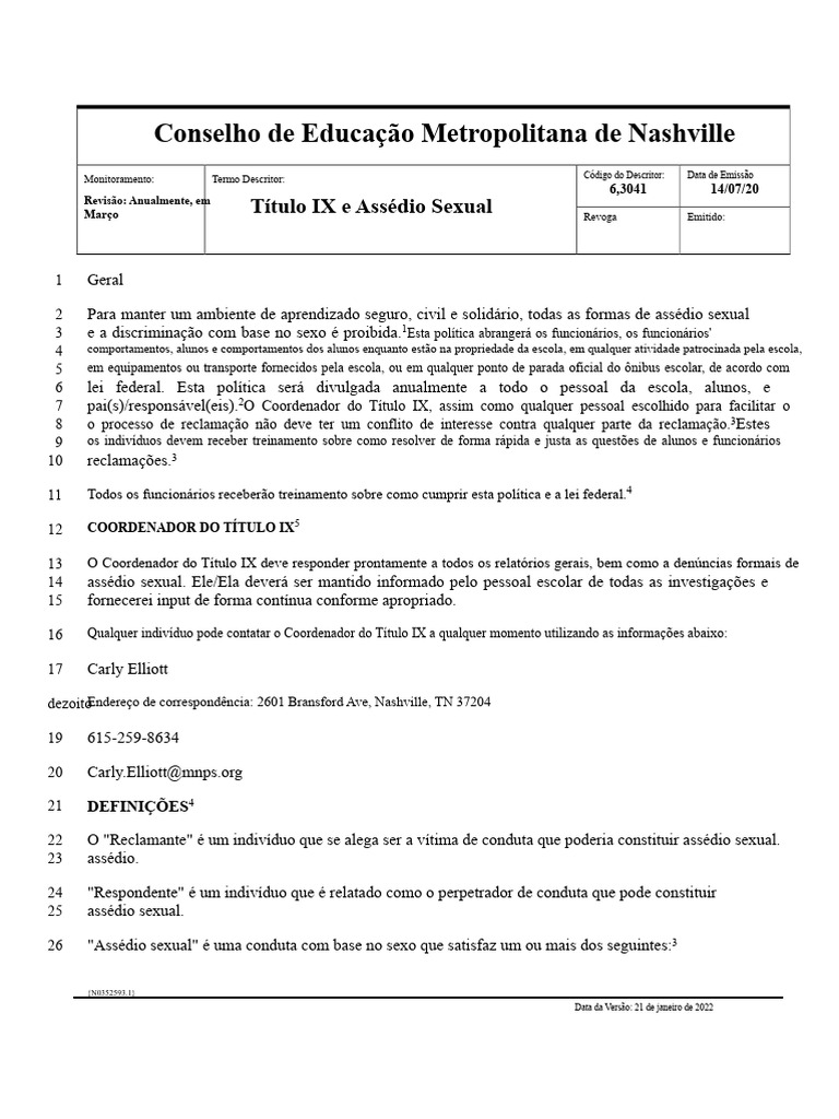 Política de Título IX e Assédio Sexual Da MNPS | PDF | Gestão de ...