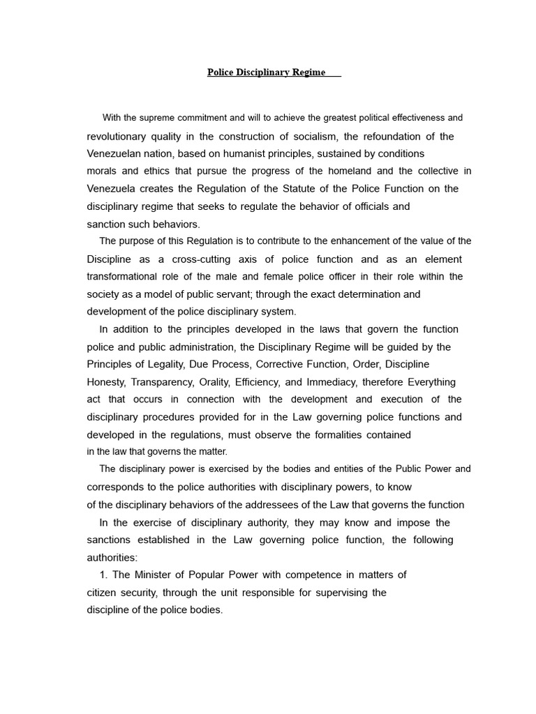 Venezuelan Police Disciplinary Regulations | PDF | Police | Statute Of ...