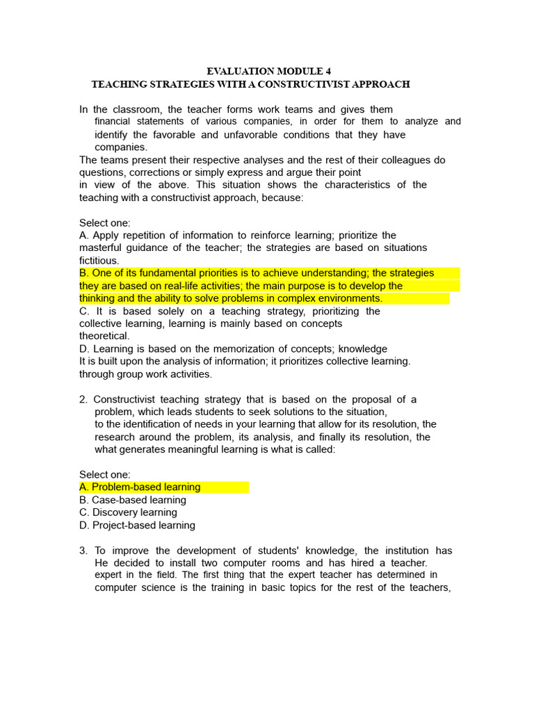 Evaluation Module 4. Teaching Strategies Constructivist Approach | PDF | Constructivism ...
