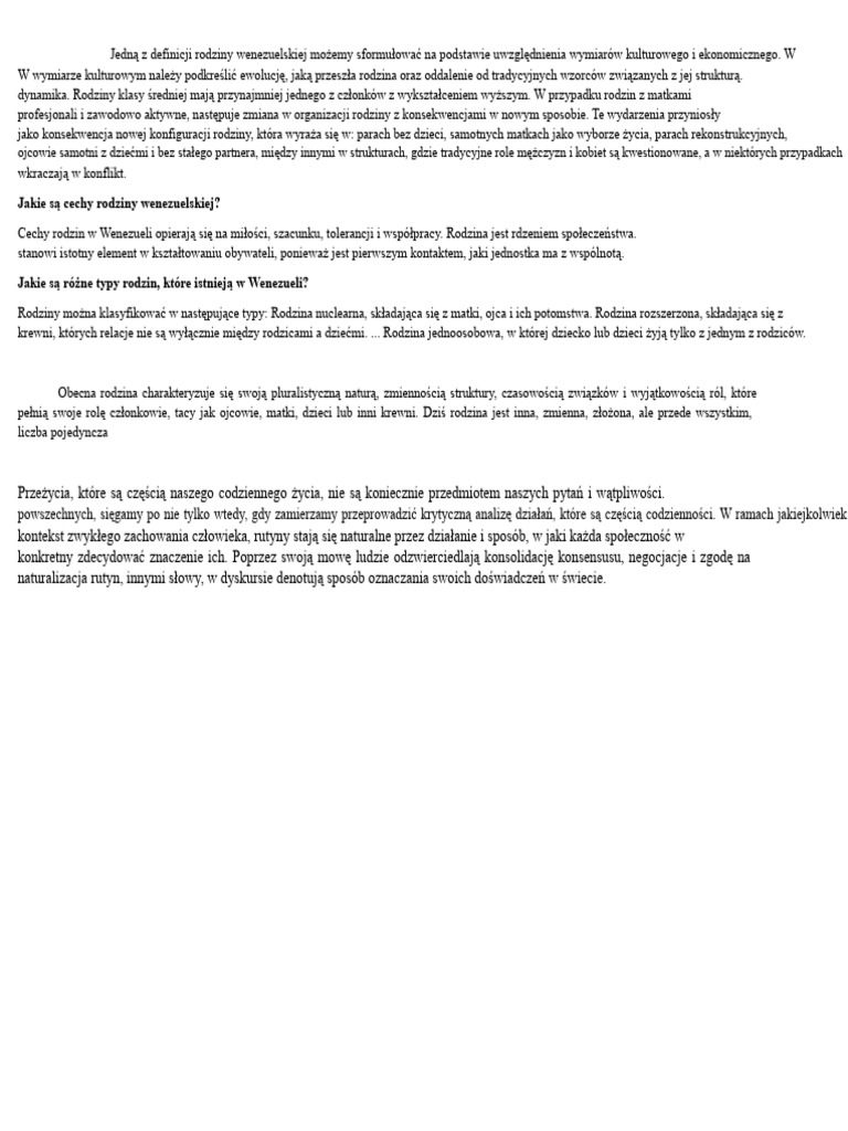 Jakie Są Cechy Rodziny Wenezuelskiej? | PDF
