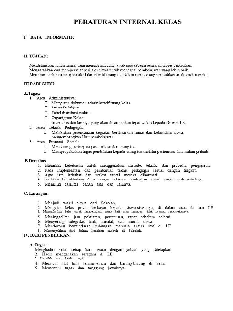 Peraturan Internal Kelas | PDF