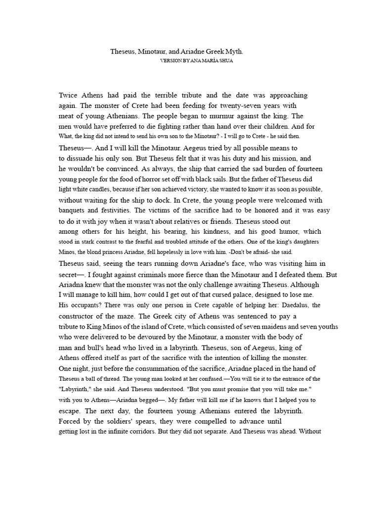 Myth of Theseus and The Minotaur Ana María Shua | PDF | Minotaur | Theseus