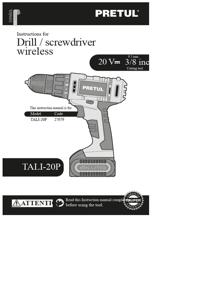 Pretul Drill Manual Code 27079 | PDF | Drilling | Battery Charger