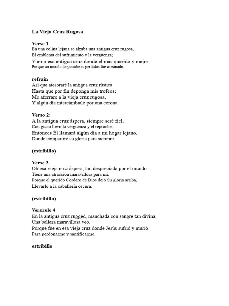 "La Vieja Cruz Rugosa" - George Bennard (Letras) PDF | PDF