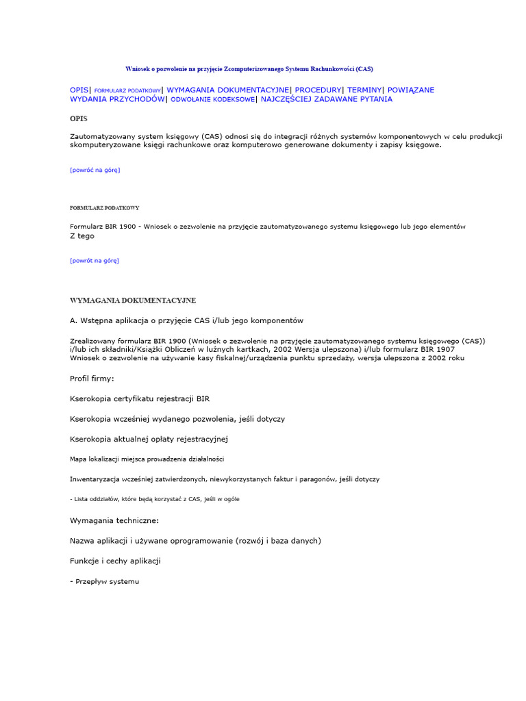 BIR - Wniosek o Pozwolenie Na Przyjęcie Zautomatyzowanego Systemu Księgowego | PDF