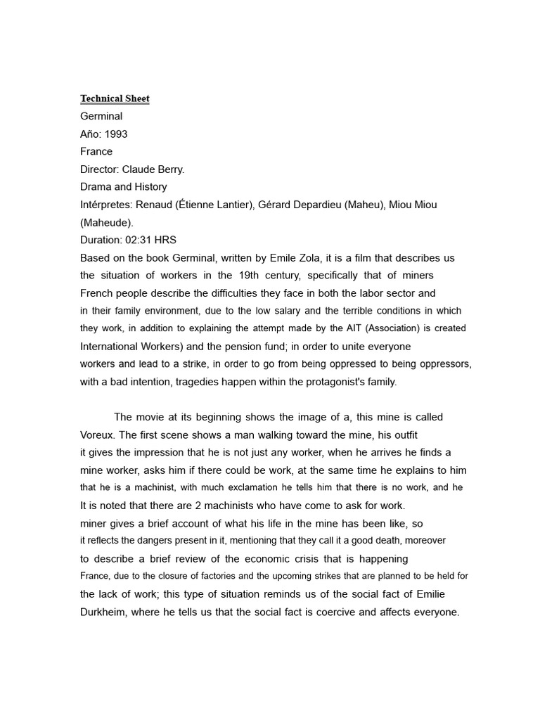 Summary of Germinal (THE MOVIE) | PDF | Exploitation Of Labour | Class ...