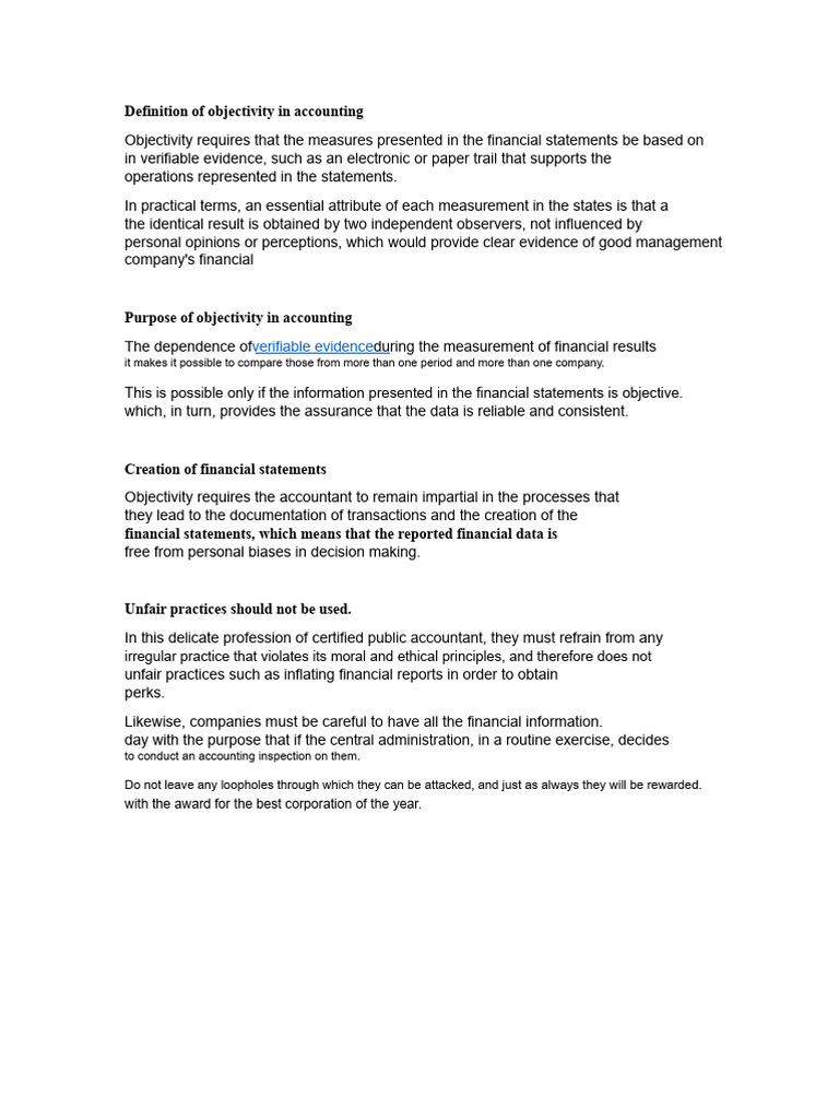 Objectivity in Accounting Explained | PDF