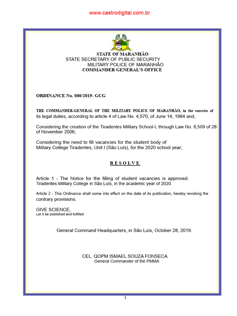 Programmatic Content of The Tiradentes Military College (CMT) PDF | PDF ...