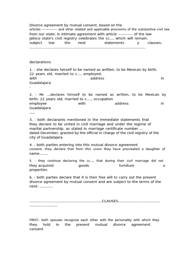 Divorce Agreement by Mutual Consent | PDF | Divorce | Marriage