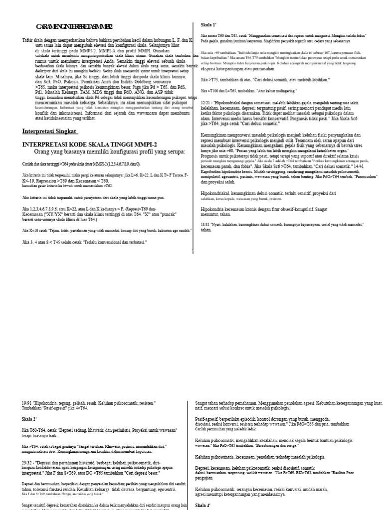 Interpretasi Skala MMPI-2 untuk Psikologi | PDF