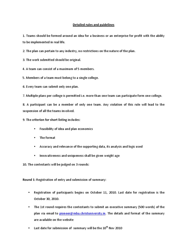 Rules and Guidelines For Business Plans | PDF | Business
