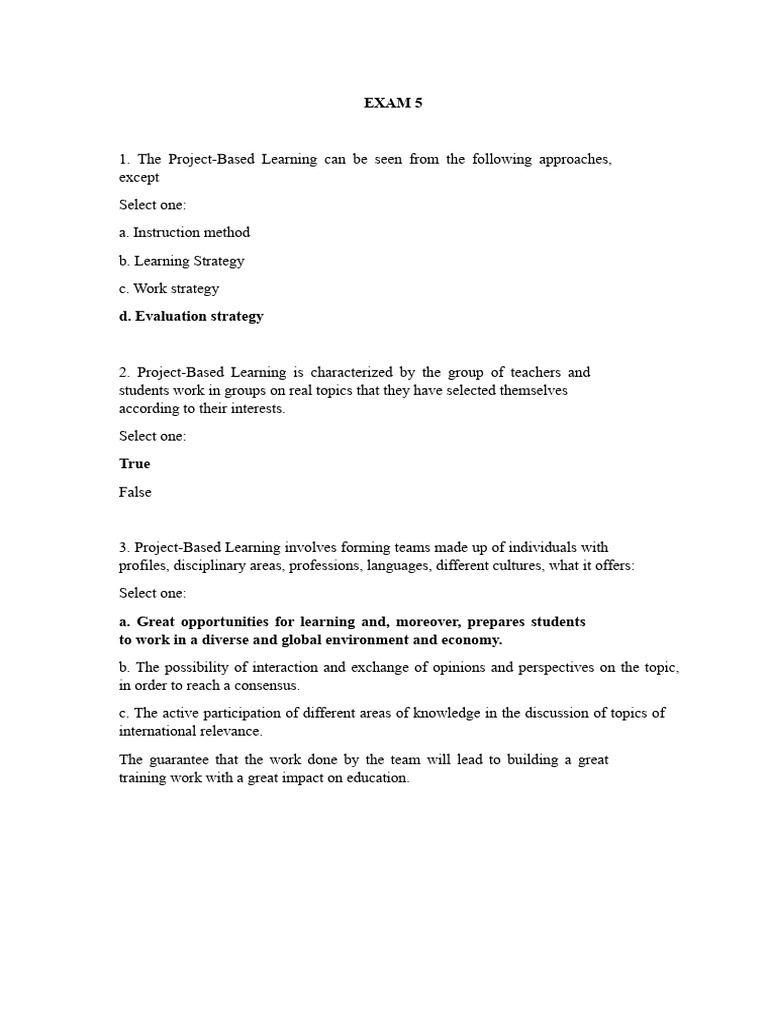 Exam 5 Project-Based Learning | PDF | Project Based Learning | Learning