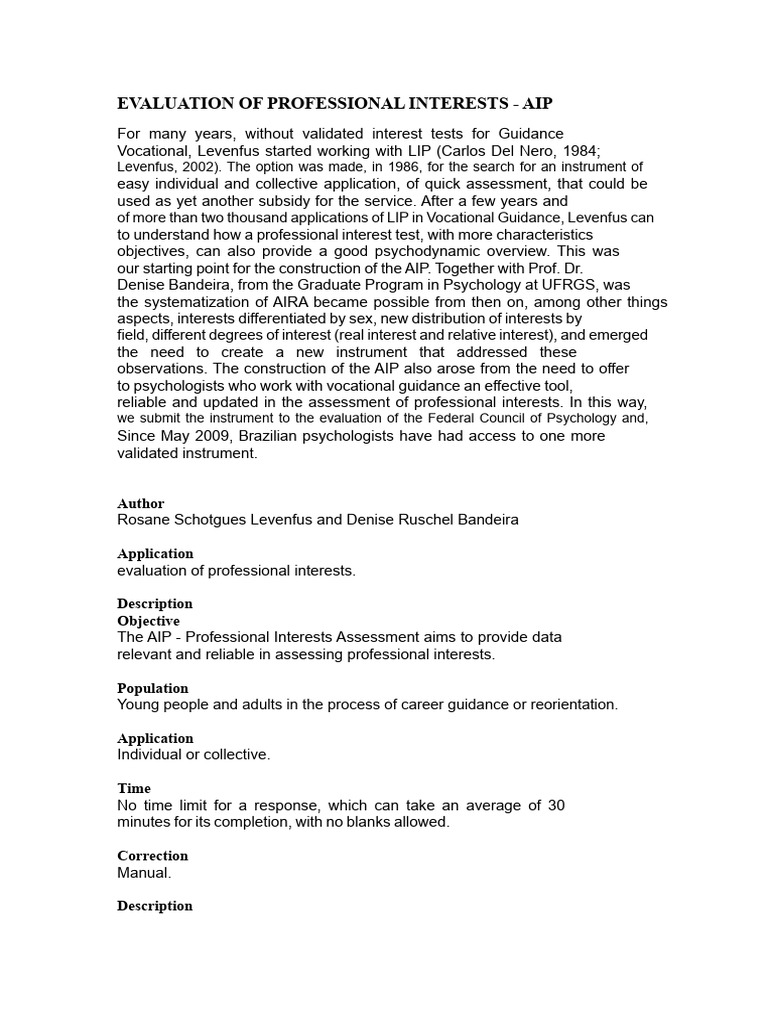 AIP: Professional Interests Assessment | PDF | Communication | Linguistics