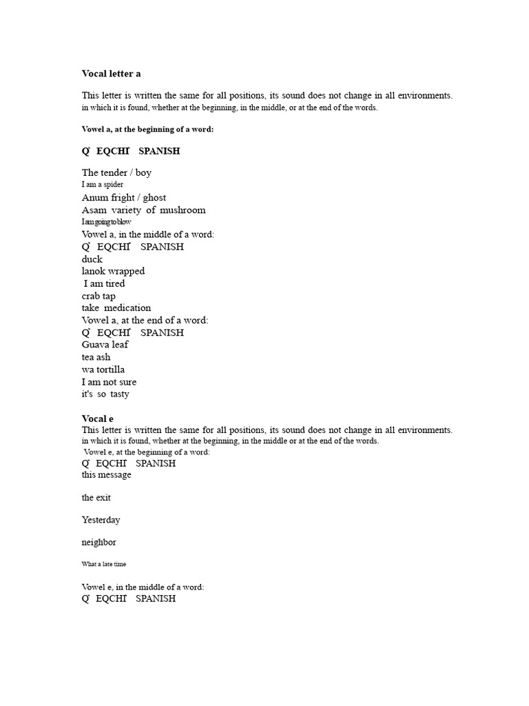 Q'eqchi' The Vowels Prof. Luis Ho Toc | PDF | Vowel | Phonetics