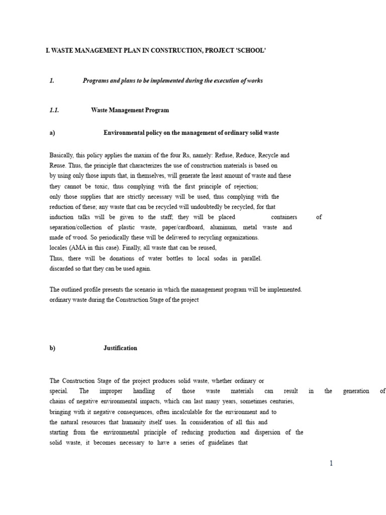 Construction Waste Management Plan | PDF | Waste | Waste Management