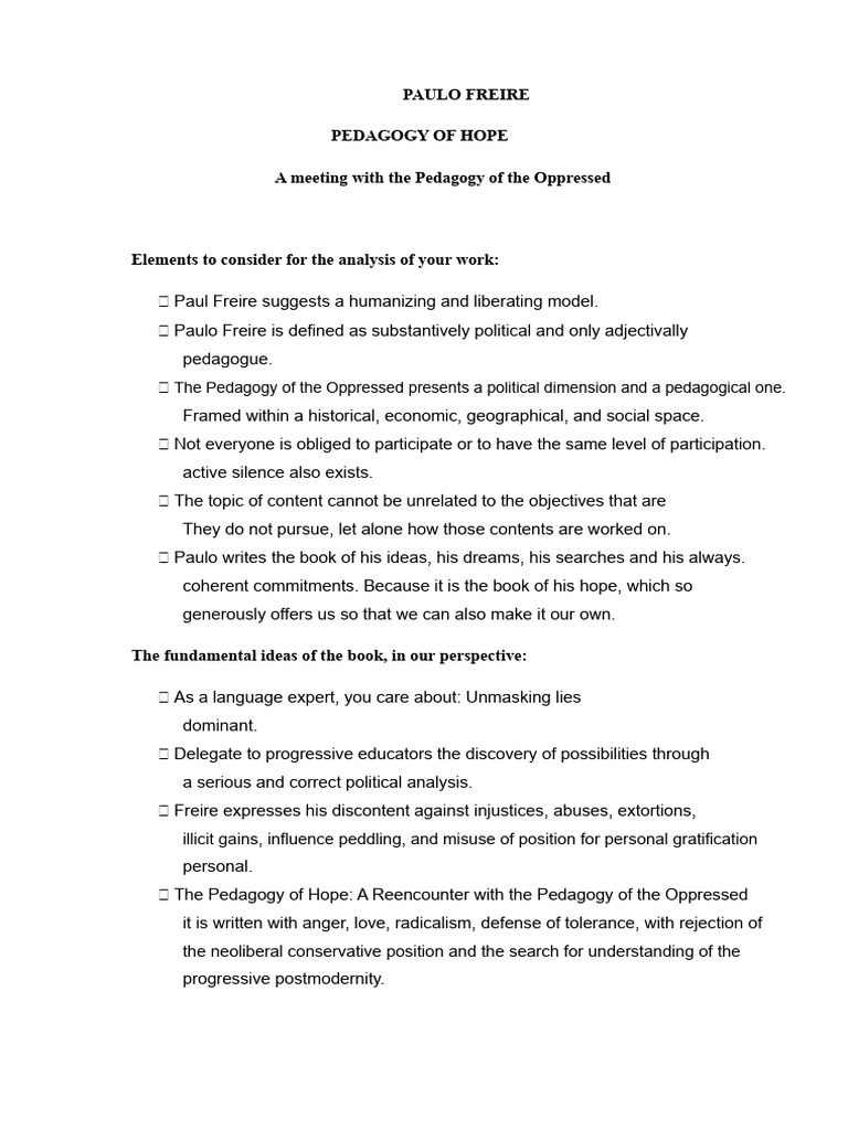 Freire's Vision: Pedagogy of Hope | PDF | Pedagogy | Knowledge