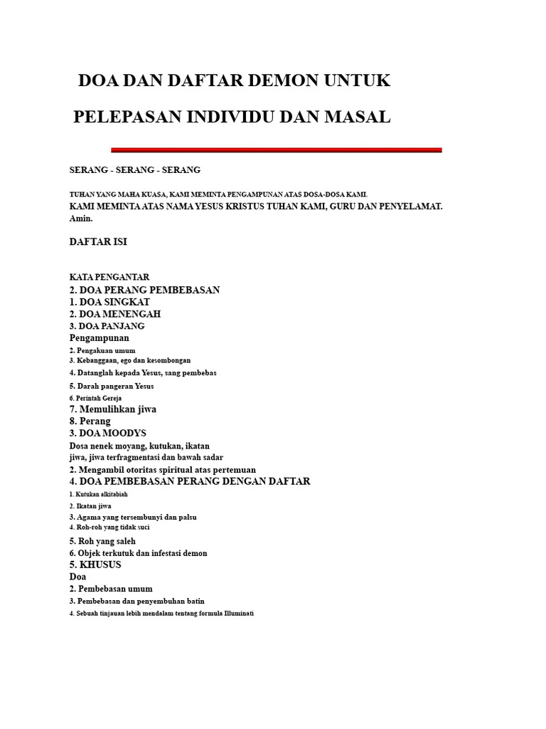 Doa Pembebasan dari Demon dan Kutukan | PDF