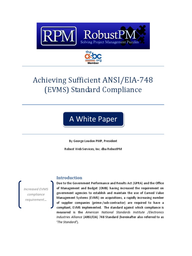 ANSI EIA 748 Standard White Paper | PDF | Project Management ...