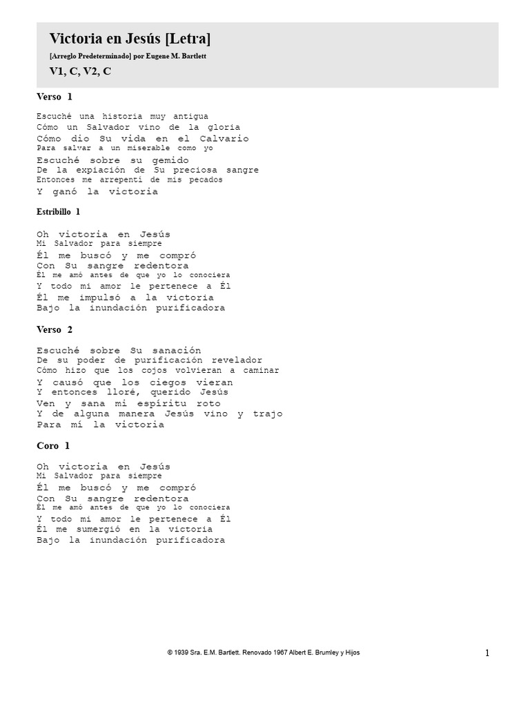 Letra de "Victoria en Jesús" | PDF