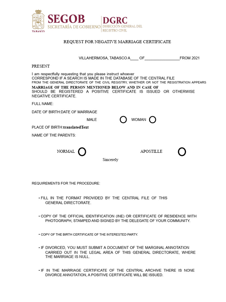 Request For Negative Marriage Certificate | PDF