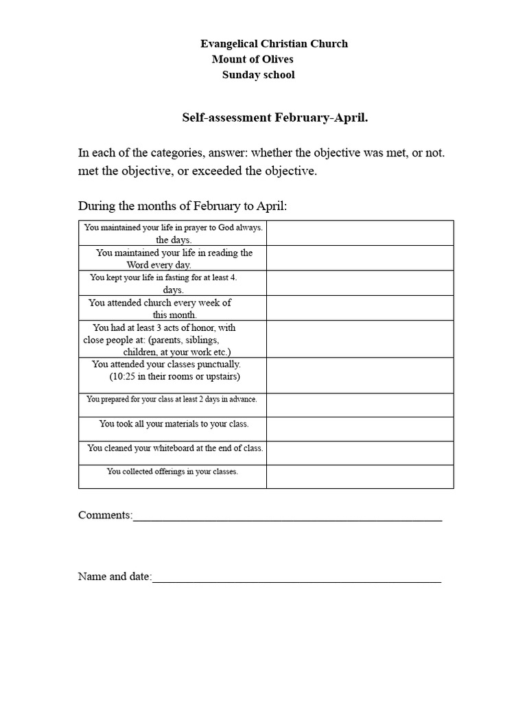 Sunday School Feedback Survey | PDF | Sunday School