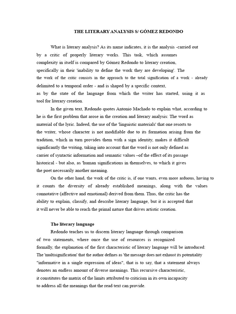 The Literary Analysis According To Gómez Redondo | PDF | Semantics ...