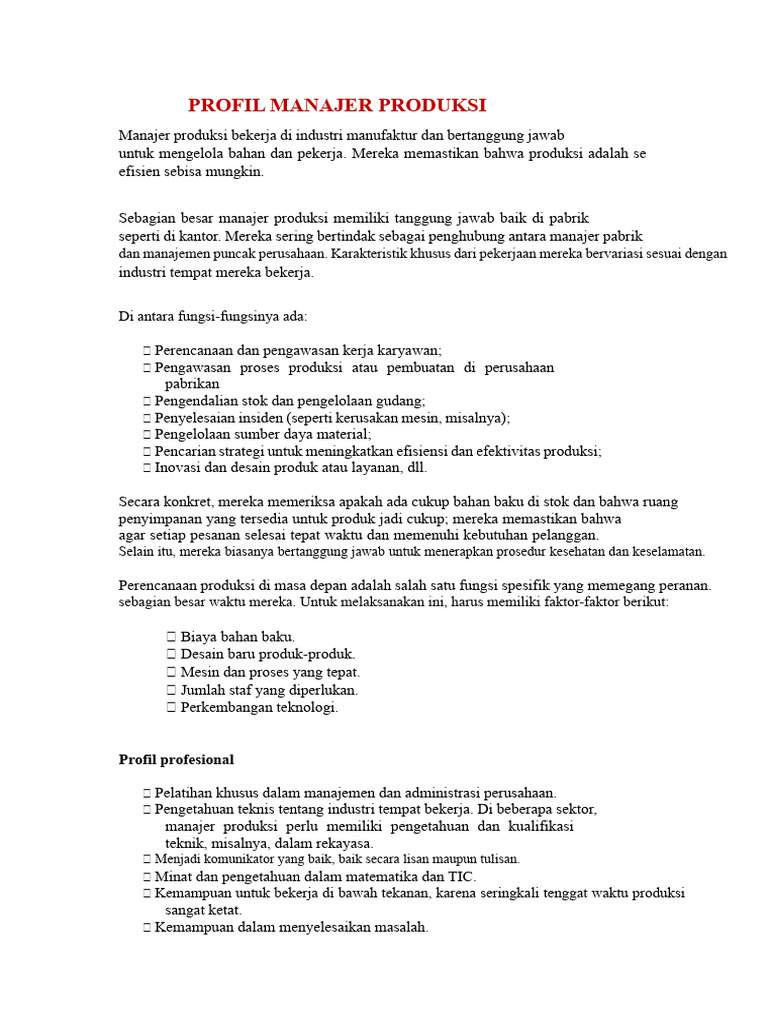 Profil Manajer Produksi | PDF