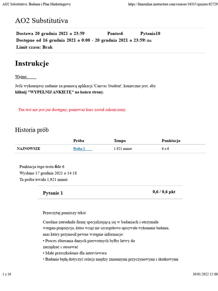 AO2 Zastępcze Badanie I Plan Marketingowy | PDF