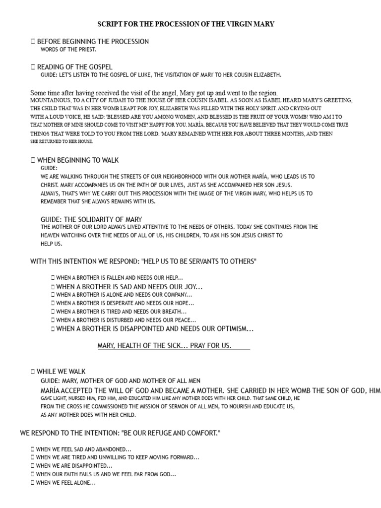 Procession Script for Virgin Mary | PDF | Mary, Mother Of Jesus ...