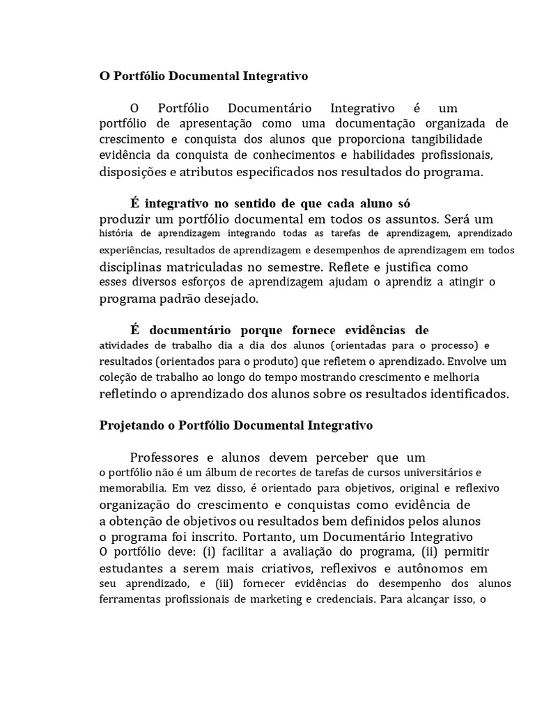 Formato de Portfólio Documentário Integrativo-1 | PDF | Aprendizado ...