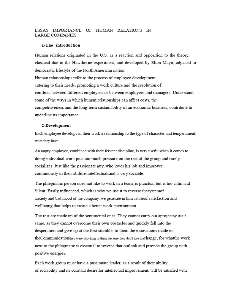 Essay On The Importance of Human Relations in Large Companies | PDF ...