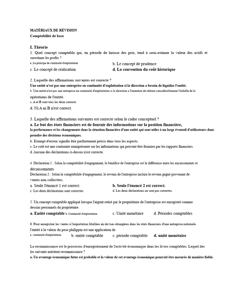 Révision Comptabilité de Base: Concepts et Problèmes | PDF ...