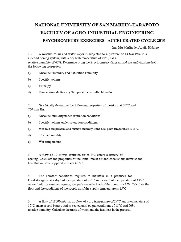 Psychrometric Exercises | PDF | Humidity | Continuum Mechanics