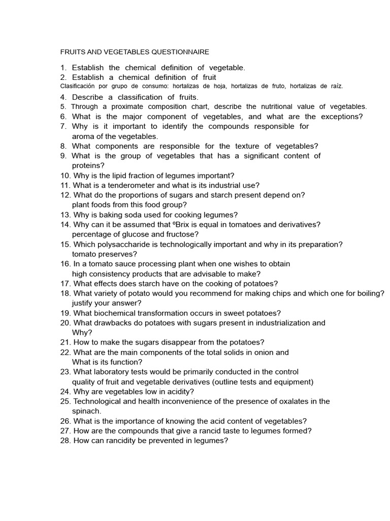 Fruits and Vegetables Questionnaire | PDF