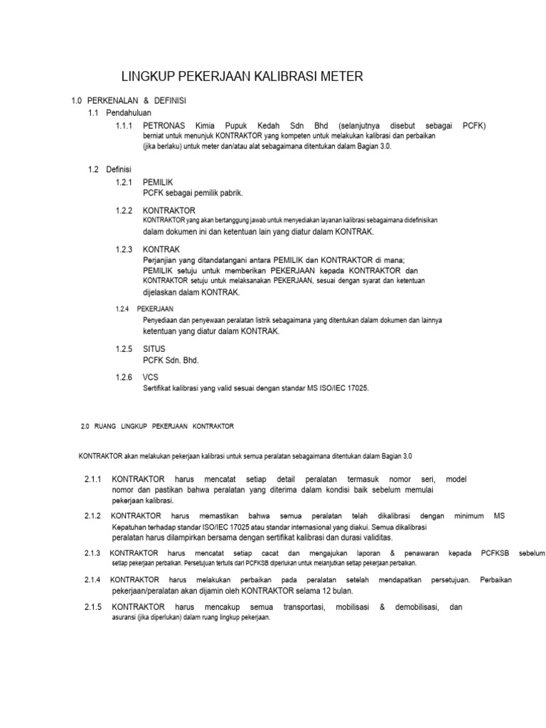 Ruang Lingkup Pekerjaan Kalibrasi Meter | PDF